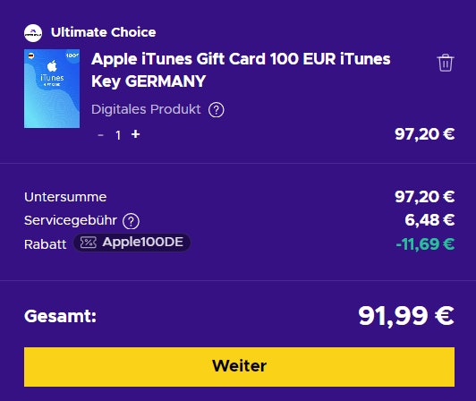 100€ Apple iTunes Gift Card mit Rabatt kaufen!