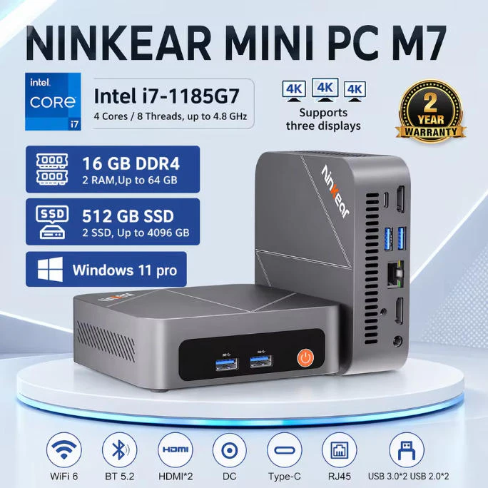 Ninkear M7 Mini-PC Intel Core i7-1185G7 Windows 11 PRO 16GB DDR4 RAM ...