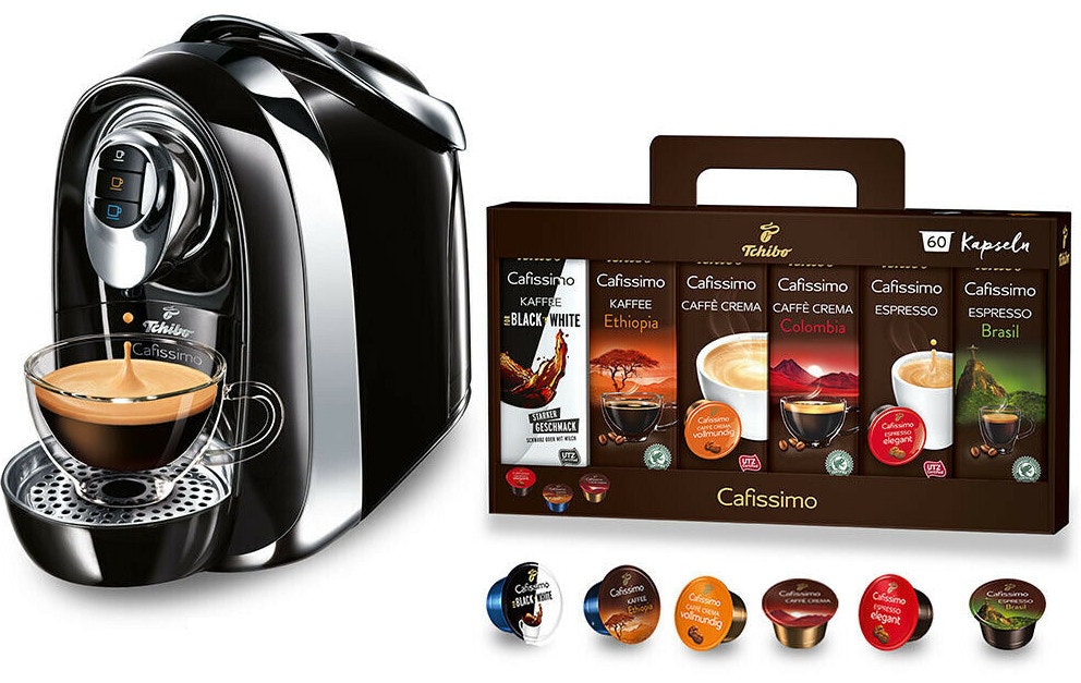 Tchibo Cafissimo Compact + 60 Kapseln und Kapselspender für 34€