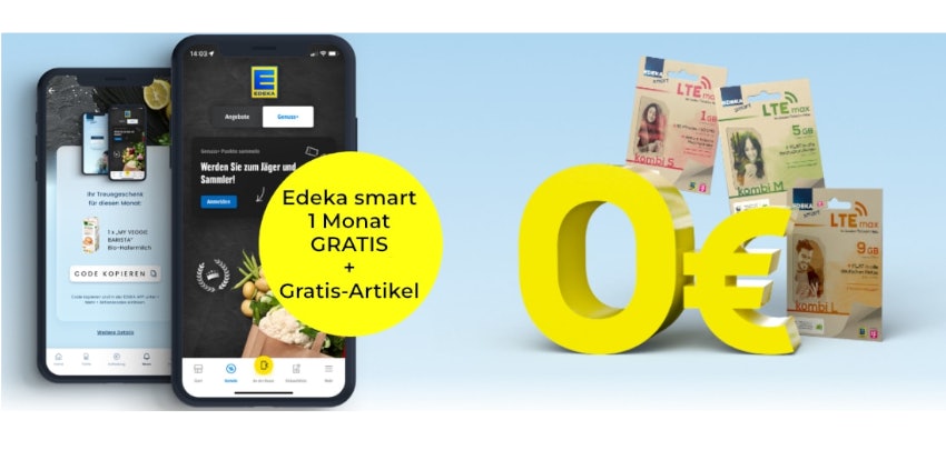 Edeka smart: Gratis Handytarif für 4 Wochen + Gratisartikel bei Edeka
