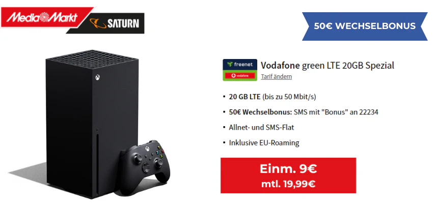 50€ Wechselbonus! Microsoft Xbox Series X für 9€ 🤩 Mit 20GB Vodafone ...