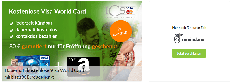 💳 Vorbei! ICS Visa World Card mit 80€ Prämie » dauerhaft kostenlose ...