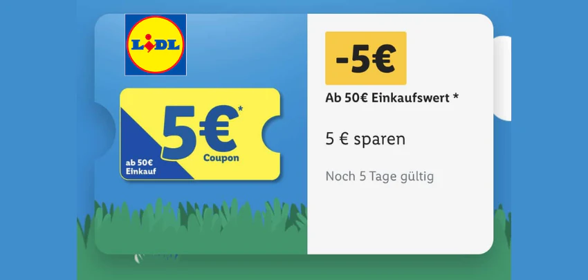 5€ Lidl Coupon ab 50€ Einkaufswert | 4 Wochen lang sparen!