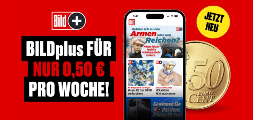 BILDplus jetzt flexibel für 0,50€ Woche sichern!