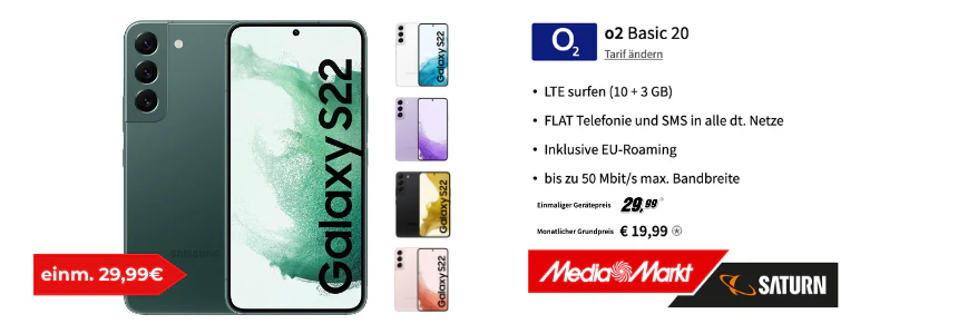 Jetzt das Samsung Galaxy S22 mit o2-Tarif sichern!