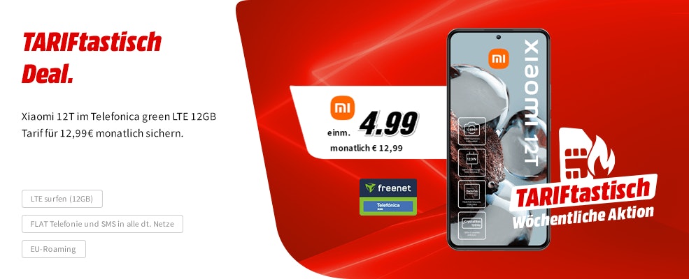Xiaomi 12T für 50€ + Telefónica green LTE Spezial
