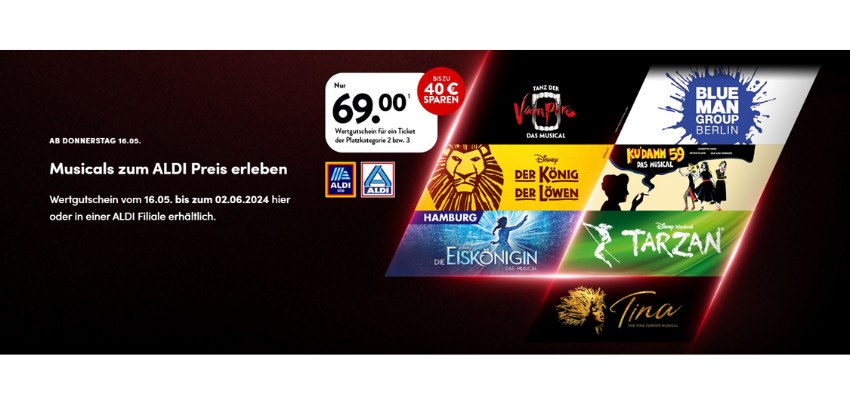 ALDI Musical Angebot | Für 69€ Musicals & Shows erleben!